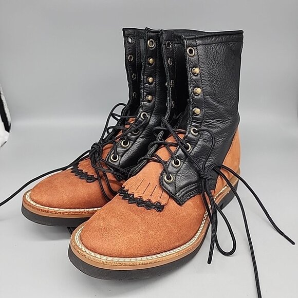 Laredo | Shoes | Womens Laredo Boots Size 8 6985 486 Lace Up Kilted Cognac Leather Made In Usa ...